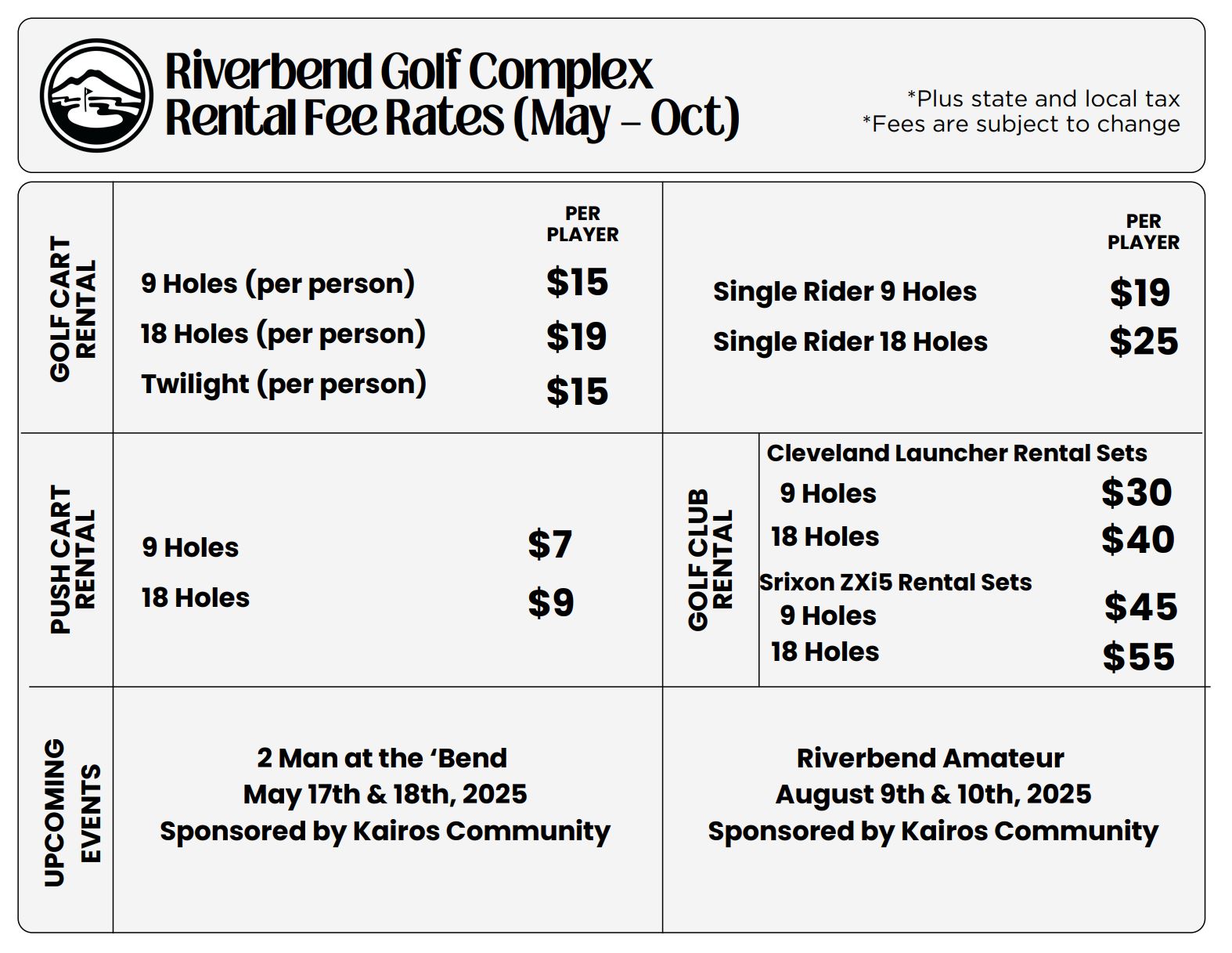 GREEN FEES AND RENTAL RATES - Riverbend Golf Complex